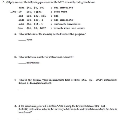 Solved Answer The Following Questions For The Mips Assembly
