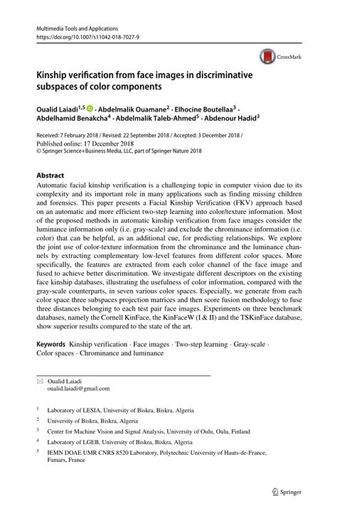 Pdf Kinship Verification From Face Images In Discriminative Subspaces Of Color Components