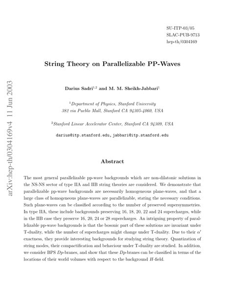 Pdf String Theory On Parallelizable Pp Waves