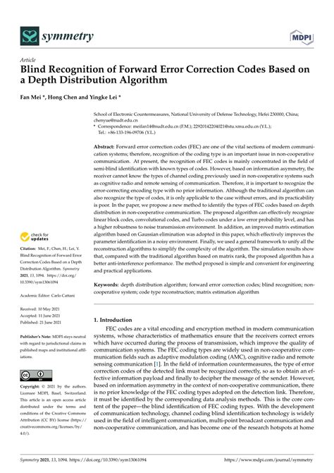 Pdf Blind Recognition Of Forward Error Correction Codes Based On A