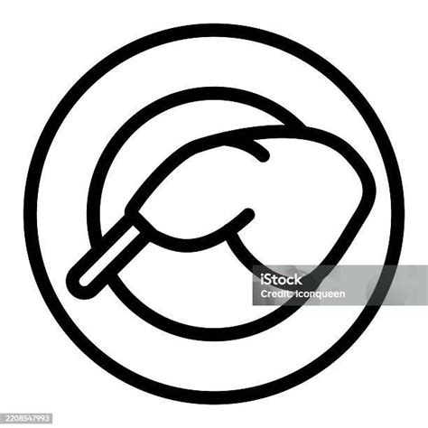 접시 라인 아이콘에 닭고기 햄 튀긴 음식 개념 벡터 그래픽입니다 흰색 배경에 닭 다리 기호 스타일 모바일 또는 디자인 갈비 음식에 대한 스톡 벡터 아트 및 기타 이미지