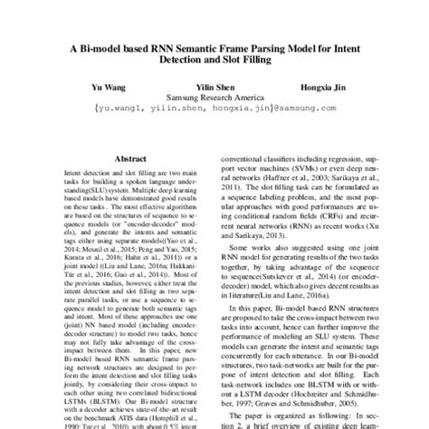 a bi model based rnn semantic frame parsing model for intent detection