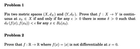 solved fix two metric spaces x dx and y dy prove that