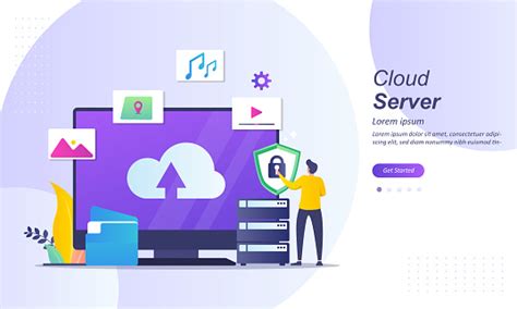 클라우드 서버 개념 보안 데이터 전송을 통한 디지털 서비스 웹 클라우드 기술 웹 방문 페이지 Ui 모바일 앱 배너 템플릿에 적합합니다 벡터 일러스트레이션 0명에 대한 스톡