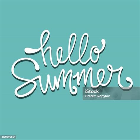 안녕하세요 여름 손으로 그려진 글자 로고 템플릿입니다 고립 된 인쇄 상의 디자인 레이블 벡터 일러스트 레이 션 0명에 대한 스톡