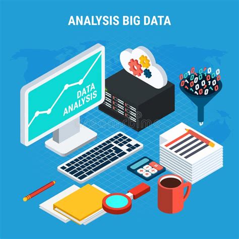 Big Data Analysis Isometric Design Concept Stock Vector Illustration