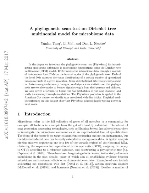 Pdf A Phylogenetic Scan Test On Dirichlet Tree Multinomial Model For Microbiome Data