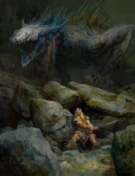 Artstation Sigurd Battles Fafnir Fantasy Illustration Fantasy Art Fantasy Inspiration