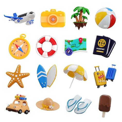 여행 아이콘 세트 3d 렌더링 개념 여행 휴가 휴가 계획 세계 투어 여행 아이콘 프리미엄 Psd 파일