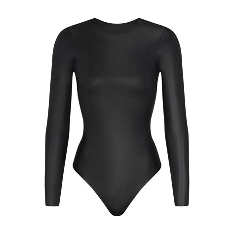 Faux Leather Long Sleeve Bodysuit Onyx Skims