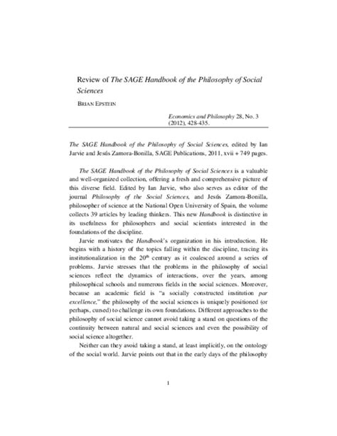Pdf The Sage Handbook Of The Philosophy Of Social Sciences Edited By Jarvie And Zamora