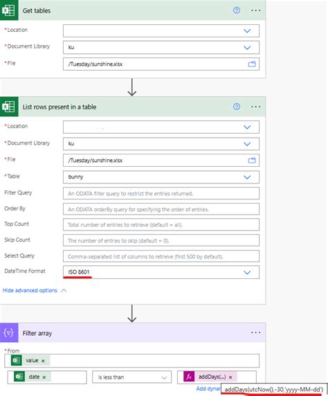 delete excel row depending on date power platform community