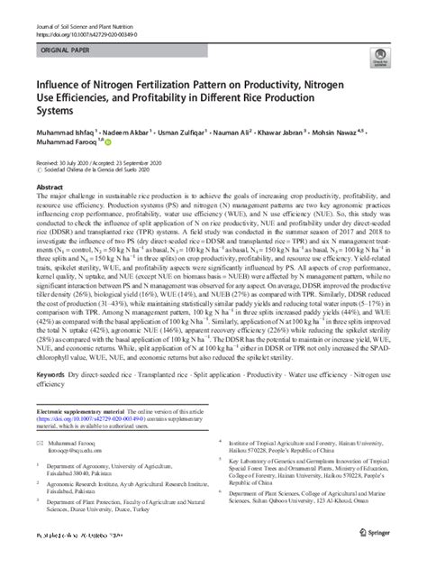 Pdf Influence Of Nitrogen Fertilization Pattern On Productivity