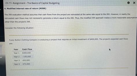 Solved Modified Internal Rate Of Return MIRR The IRR Chegg Com