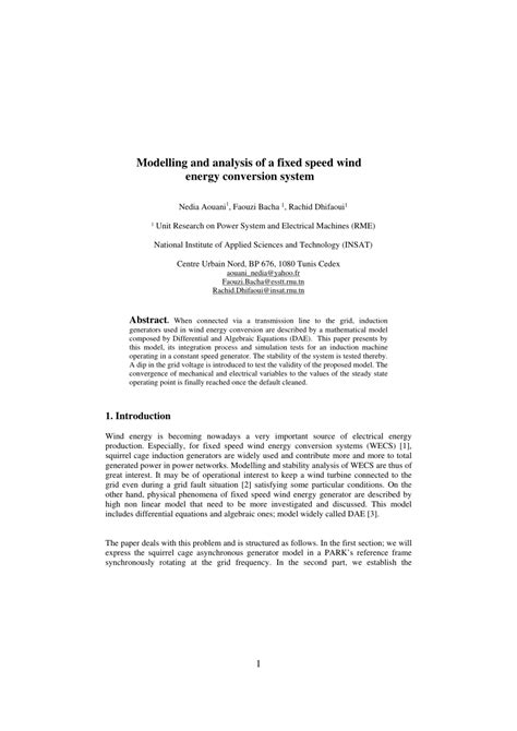 Pdf Modelling And Analysis Of A Fixed Speed Wind Energy Conversion System