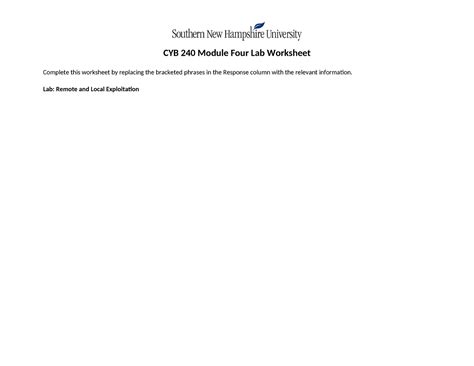 CYB Module Four Lab Worksheet CYB Module Four Lab Worksheet Complete This Worksheet By