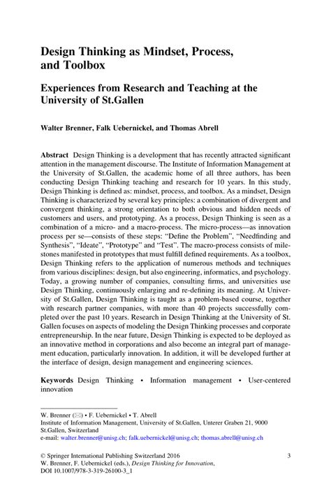 Pdf Design Thinking As Mindset Process And Toolbox