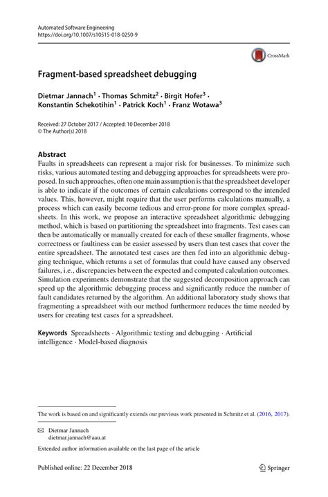 Pdf Fragment Based Spreadsheet Debugging