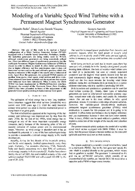 Pdf Modeling Of A Variable Speed Wind Turbine With A Permanent Magnet