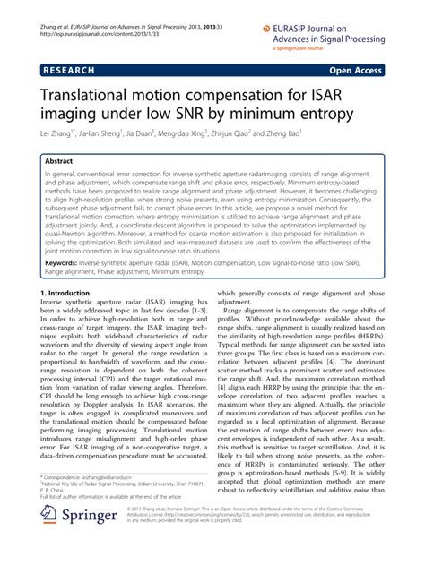 pdf translational motion compensation for isar imaging under low snr