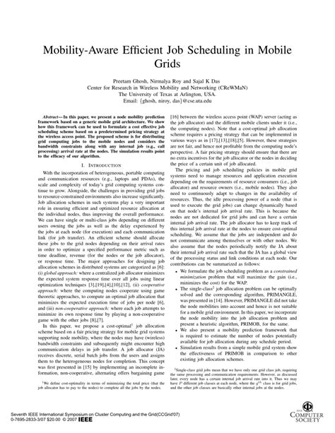 pdf mobility aware efficient job scheduling in mobile grids