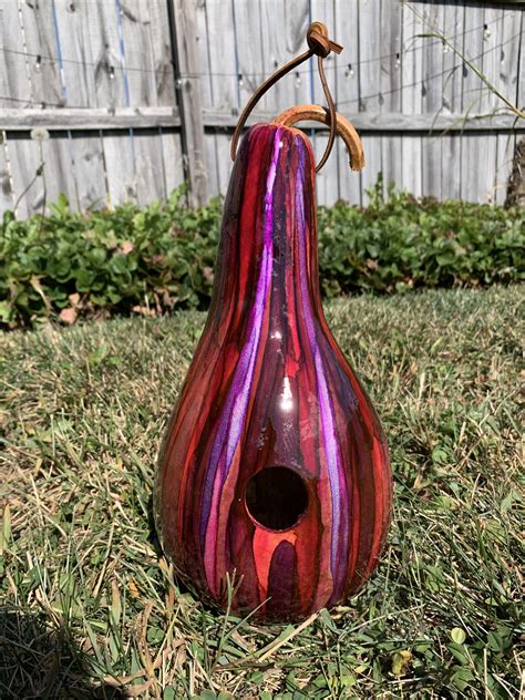 Midnight Purple Marbled Gourd Birdhouse 15 Hole Amish Gourds