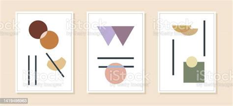 미니멀리스트 기하학적 예술 포스터 세트 원시적 인 모양 요소가있는 현대 디자인 포스터 템플릿 현대 현대 창조적 인 트렌디 한 추상 템플릿 벡터 일러스트레이션 0명에 대한