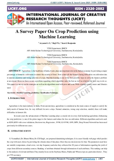 Pdf A Survey Paper On Crop Prediction Using Machine Learning