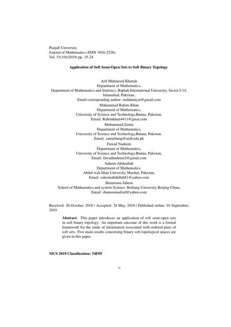 Pdf Application Of Soft Semi Open Sets To Soft Binary Topology