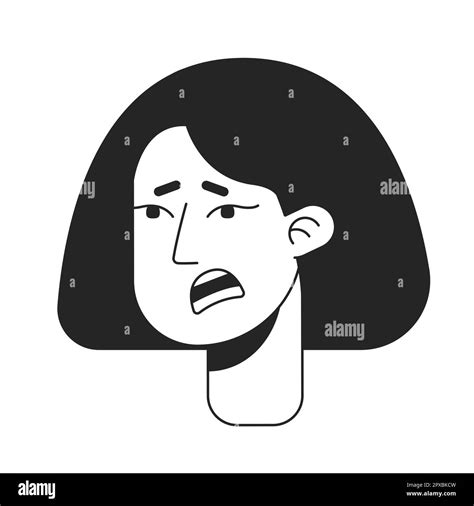 Young Woman Feeling Offended Flat Line Monochromatic Vector Character Head Stock Vector Image