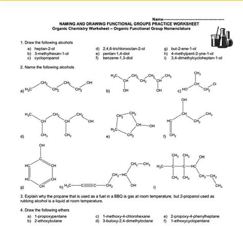 Solved Naming And Drawing Functional Groups Practice Worksheet Organic Chemistry Worksheet