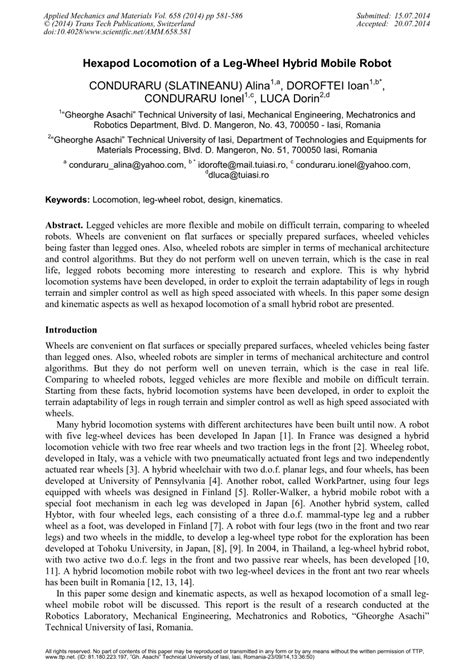 PDF Hexapod Locomotion Of A Leg Wheel Hybrid Mobile Robot