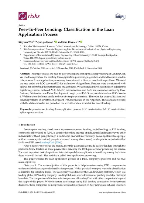 Pdf Peer To Peer Lending Classification In The Loan Application Process