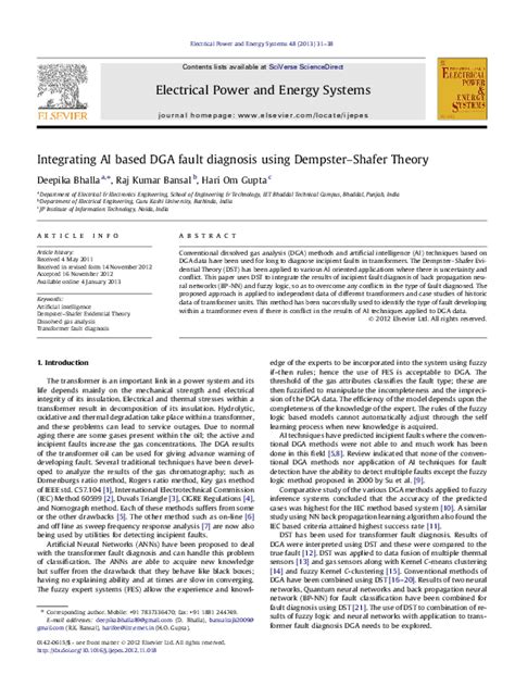 Pdf Integrating Ai Based Dga Fault Diagnosis Using Dempster Shafer Theory