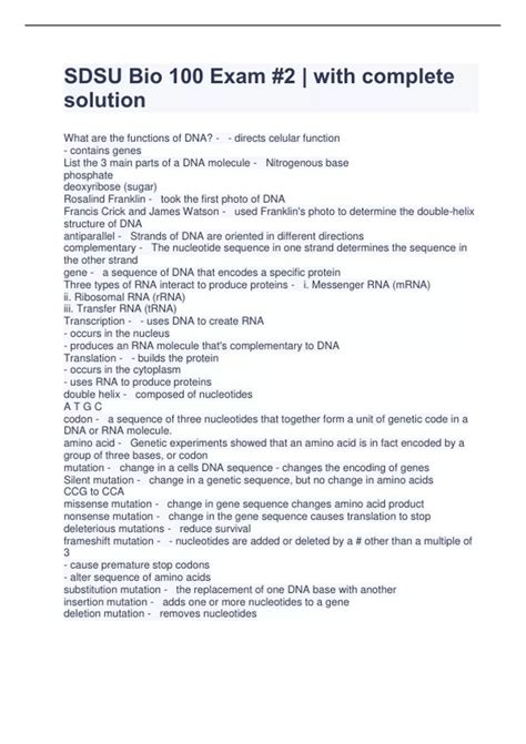 Sdsu Bio 100 Exam 2 With Complete Solution Sdsu Bio 100 Stuvia Us