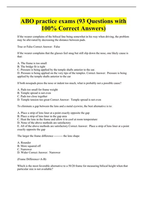 Abo Practice Exams 93 Questions With 100 Correct Answers Abo Stuvia Us