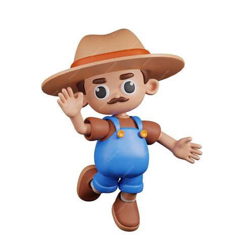 Premium Psd 3d Character Farmer Happy Jumping Poses