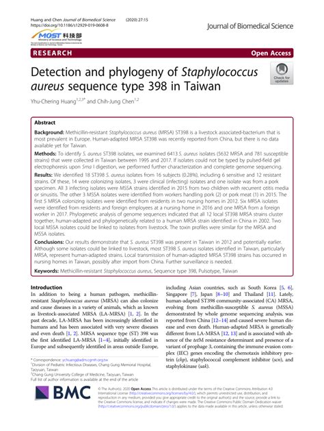 Pdf Detection And Phylogeny Of Staphylococcus Aureus Sequence Type 398 In Taiwan