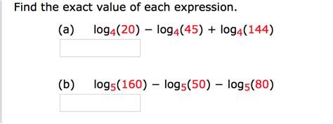 solved find the exact value of each expression a log4 20