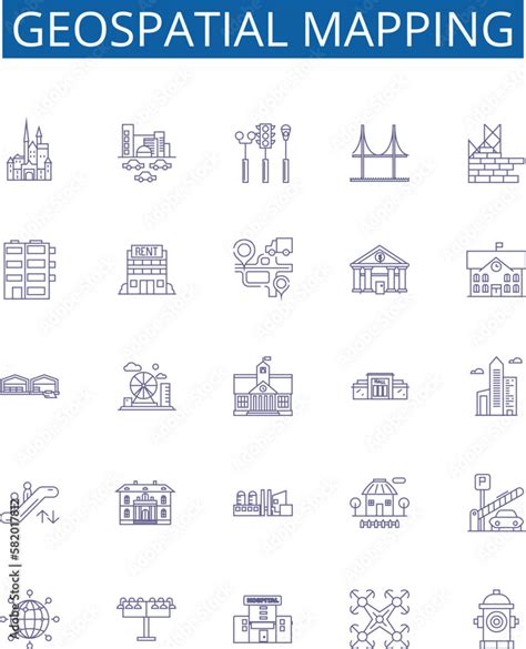 geospatial mapping line icons signs set design collection of geomapping geospatial gis
