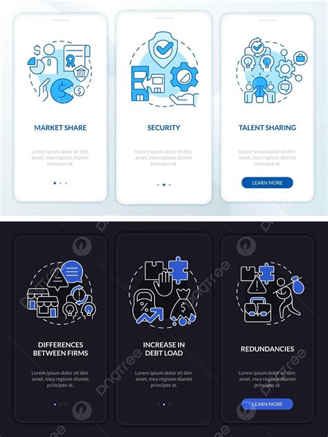 Mobile App Screen For Onboarding In Merger Objectivesday And Night Modes Vector Onboarding