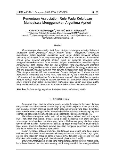 Pdf Penentuan Association Rule Pada Kelulusan Mahasiswa Menggunakan
