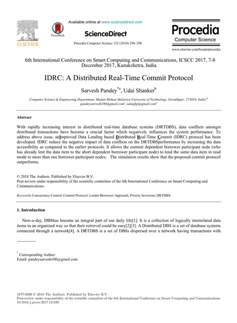Pdf Idrc A Distributed Real Time Commit Protocol