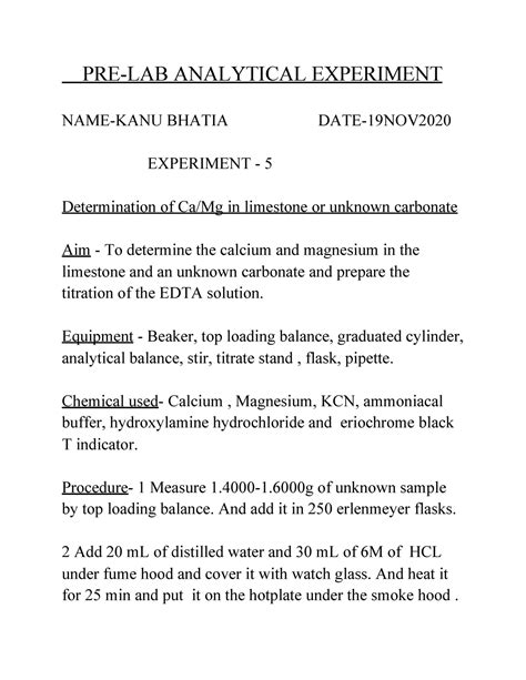 Prelab 5 Assi PRE LAB ANALYTICAL EXPERIMENT NAME KANU BHATIA DATE 19NOV EXPERIMENT 5 Studocu
