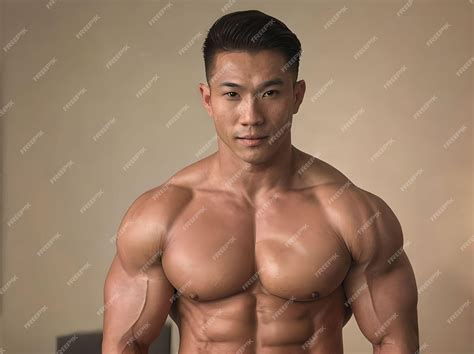 Premium Photo Big Muscular Asian Guy Shirtless Looking At Camera
