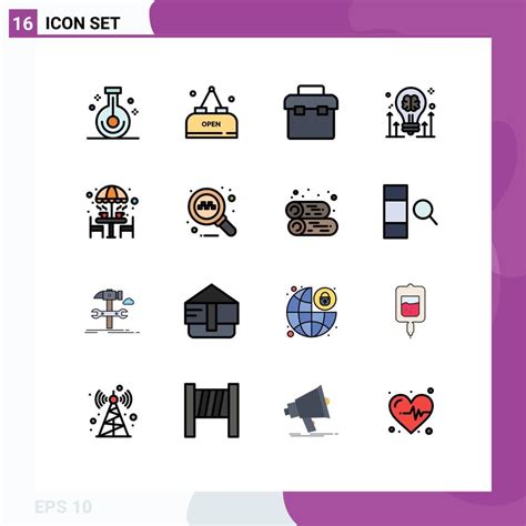 Editable Vector Line Pack Of 16 Simple Flat Color Filled Lines Of Arrow Bulb Open Brainstorming