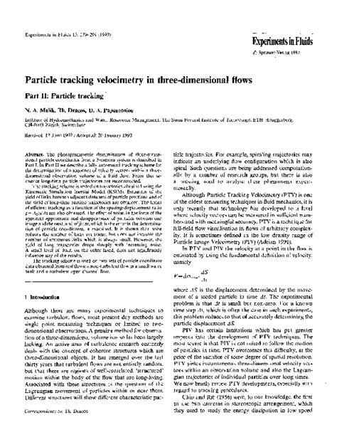 Pdf Experiments In Fluids Particle Tracking Velocimetry In Three Dimensional Flows Part Ii