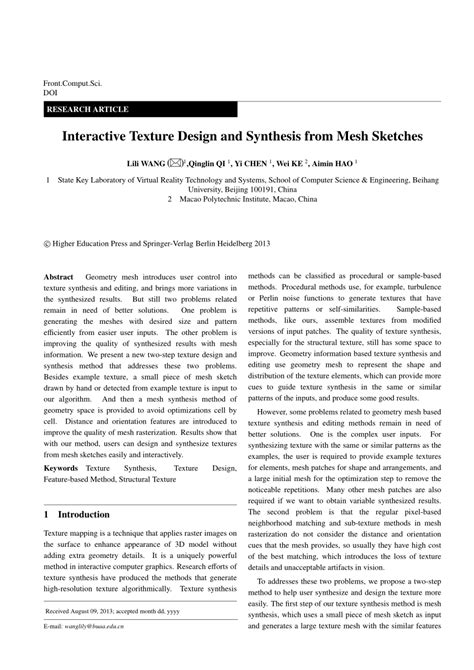 Pdf Interactive Texture Design And Synthesis From Mesh Sketches