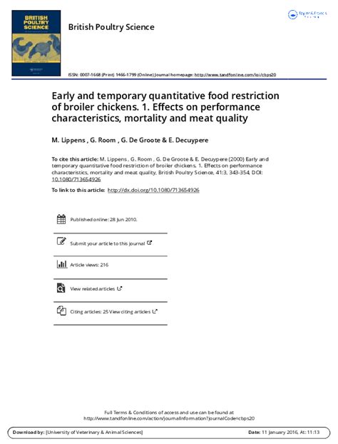 Pdf British Poultry Science Early And Temporary Quantitative Food