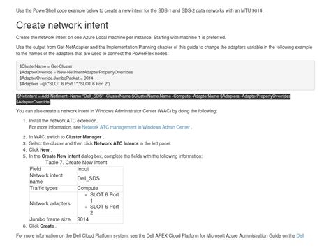 create the network intent implementation guide consuming powerflex